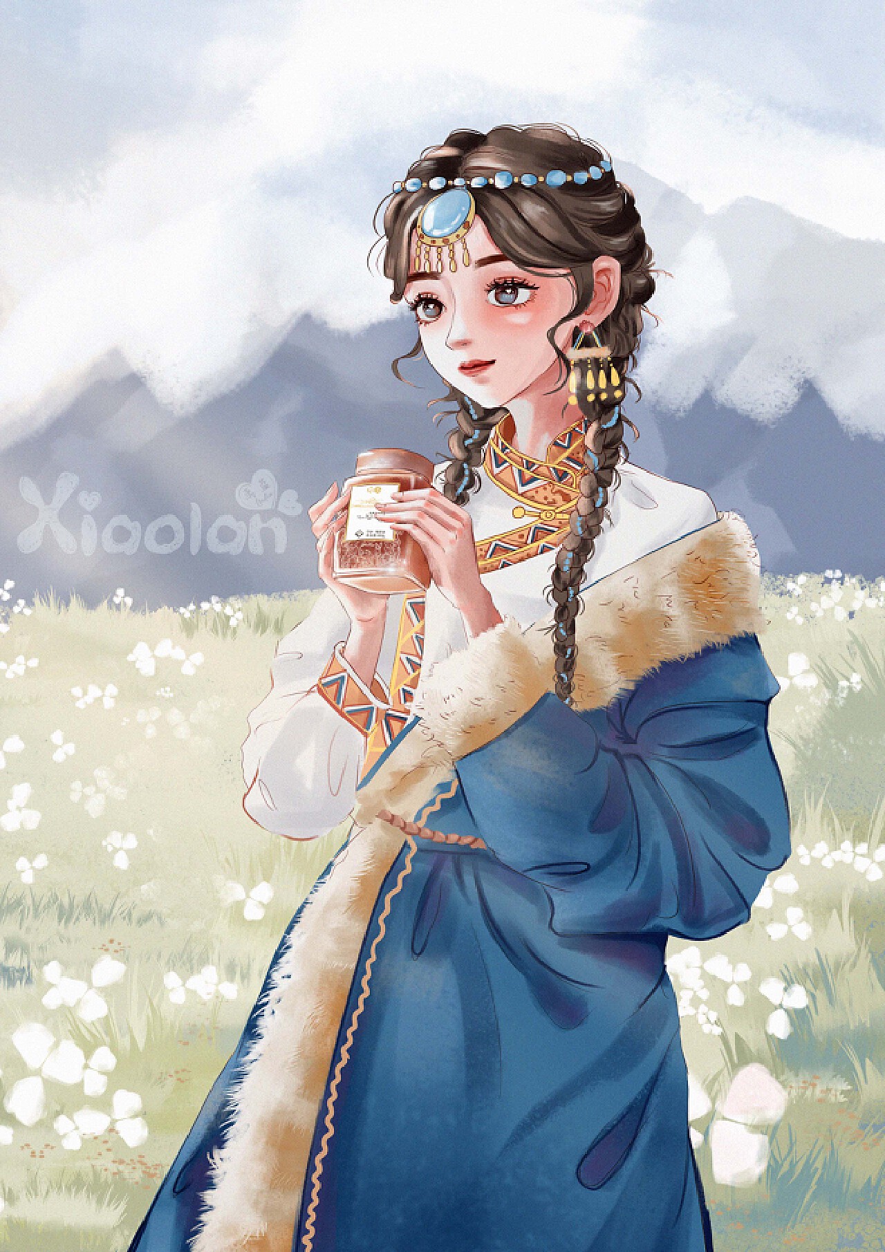 藏族女孩 商业插画爱画画的萧蓝 站酷zcool