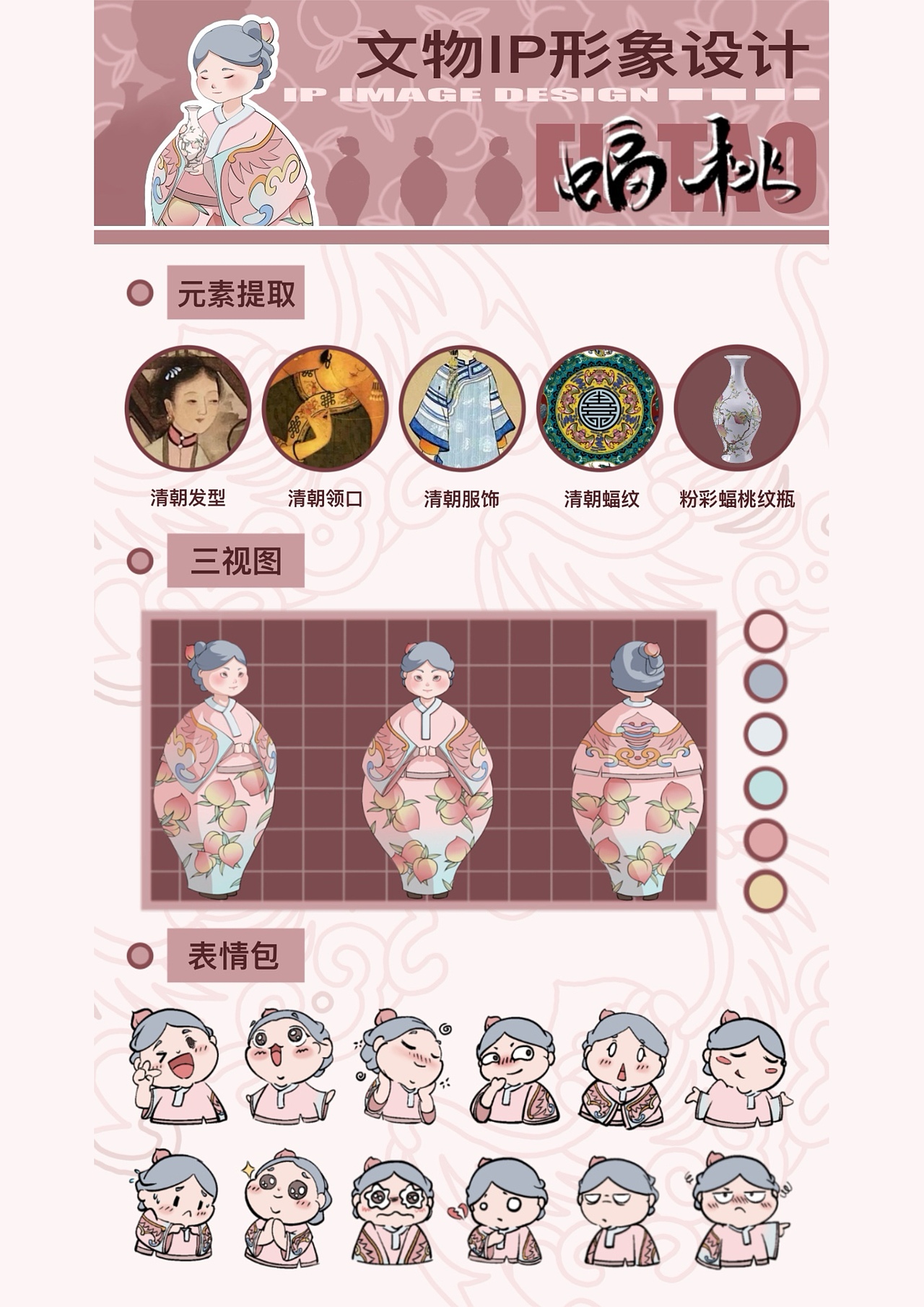 文物IP形象设计——粉彩蝠桃纹瓶 原创IP设计方案_MQiiii-站酷ZCOOL