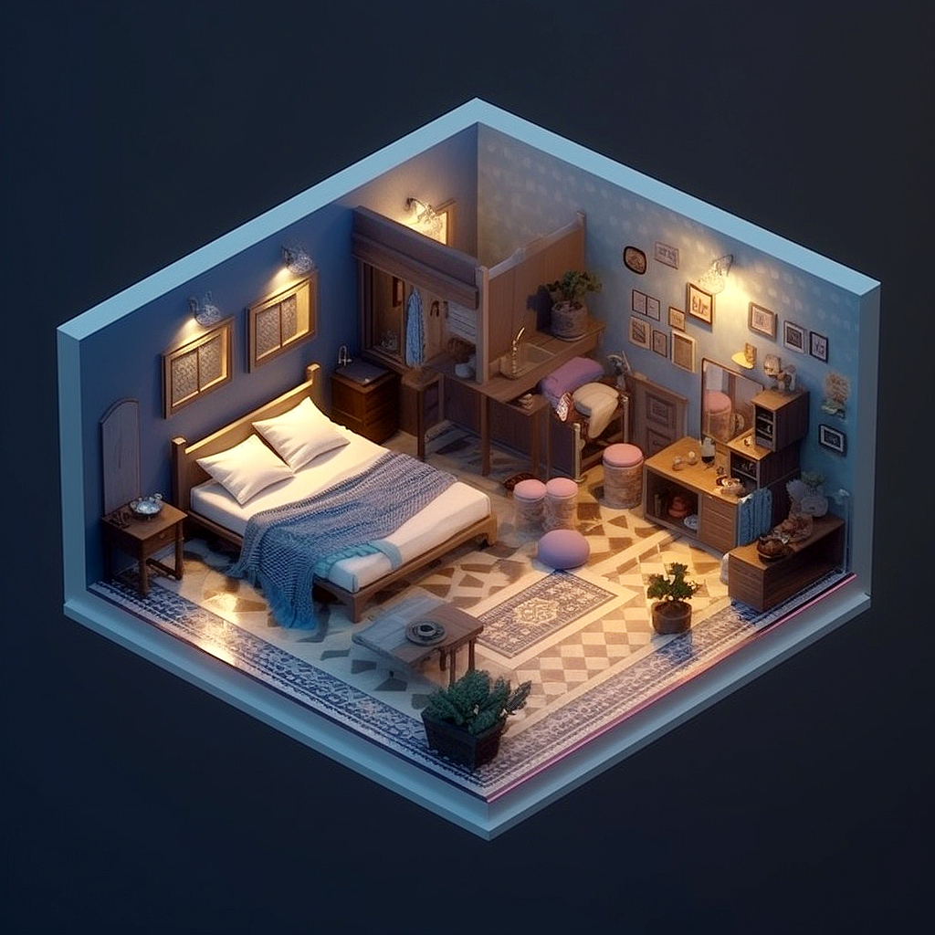 AI生成的2.5D房间场景_腾小華-站酷ZCOOL