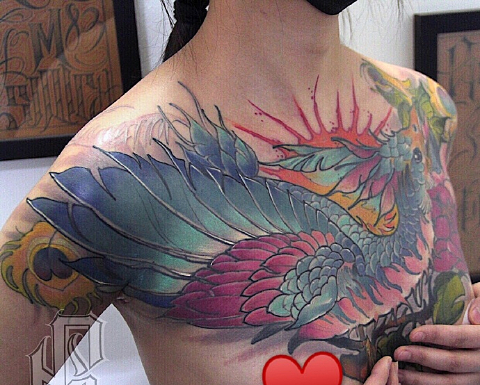 凤凰花胸纹身制作过程。pmooonfntattoo 站酷zcool
