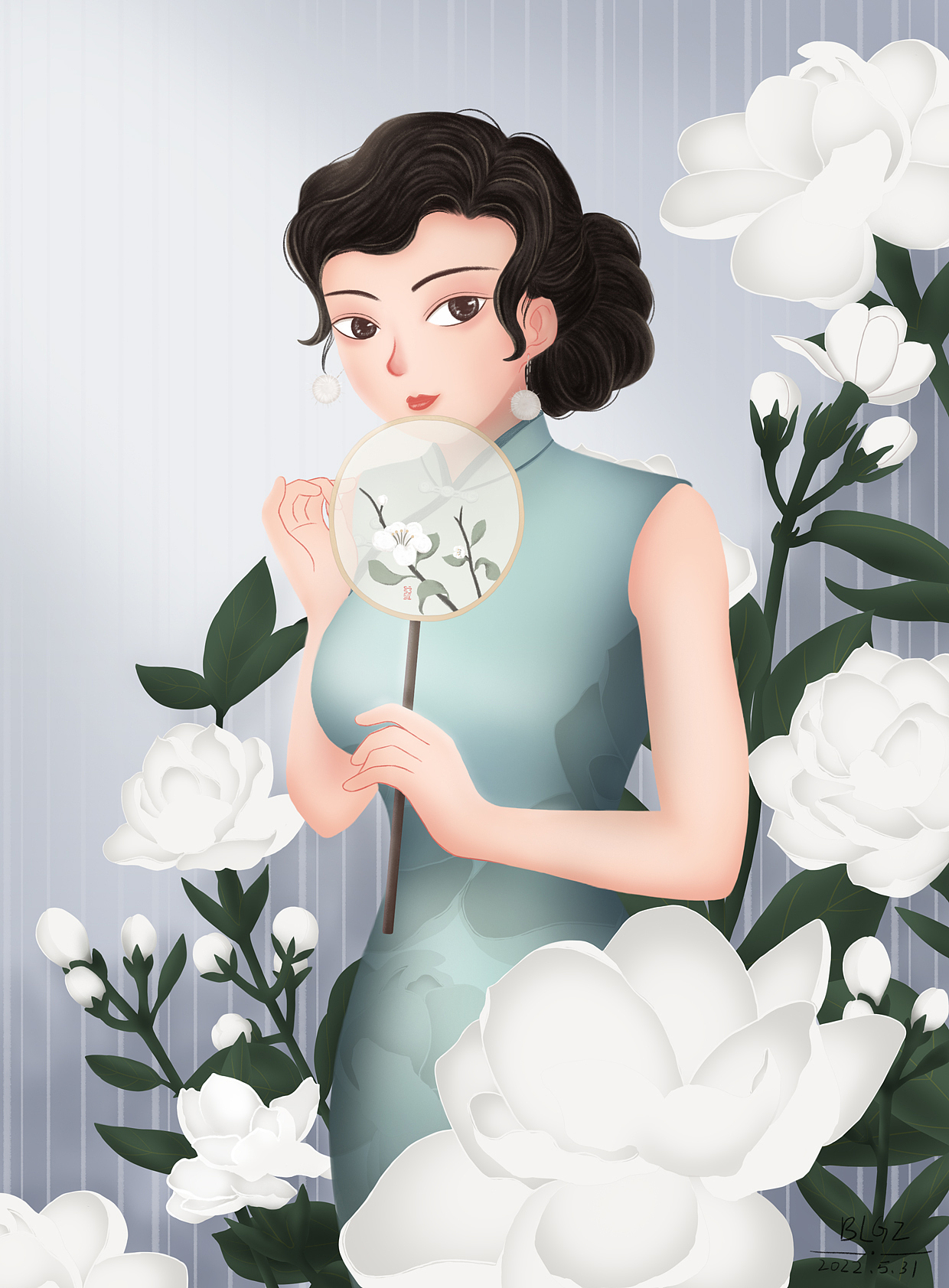 【罐子】等一朵美丽茉莉花-旗袍插画_玻璃罐子owo-站酷ZCOOL