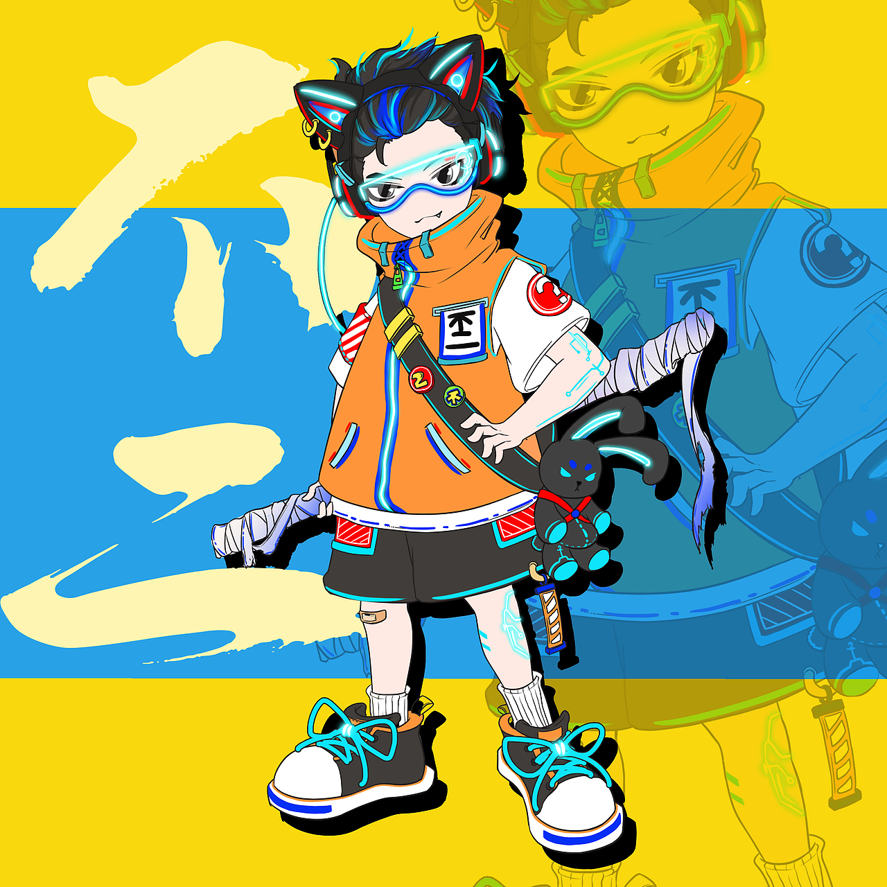 不二小子-赛博朋克潮玩ip人物创作_yo看见我的猫了吗-站酷ZCOOL