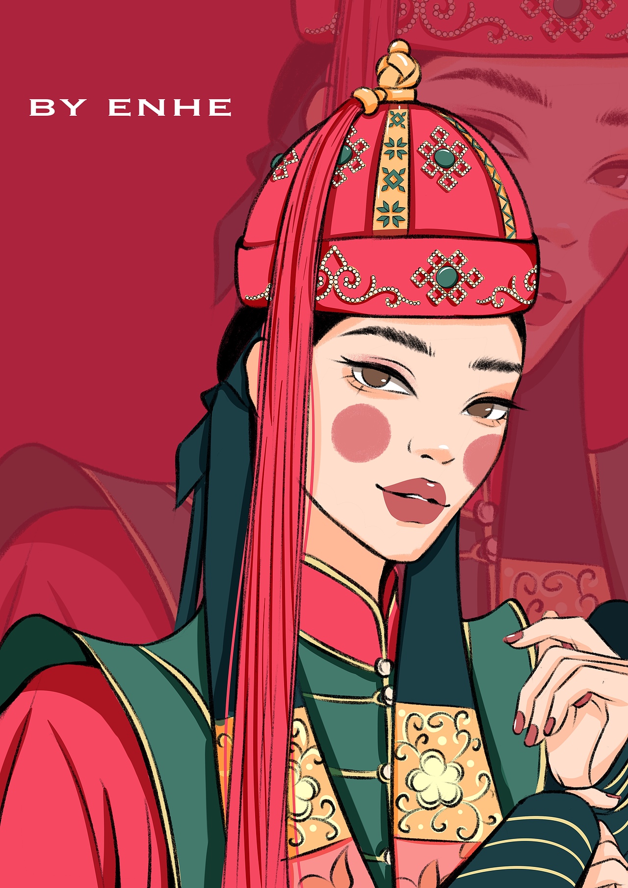 蒙古丽人系列人物插画_enhe恩禾-站酷ZCOOL