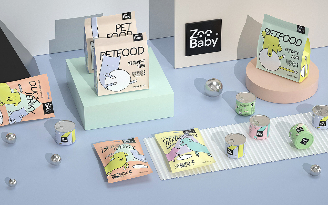 《动物宝贝Zoobaby》宠物包装 狗猫粮鸡鸭胸肉罐头零食_我叫小吉他-站酷ZCOOL