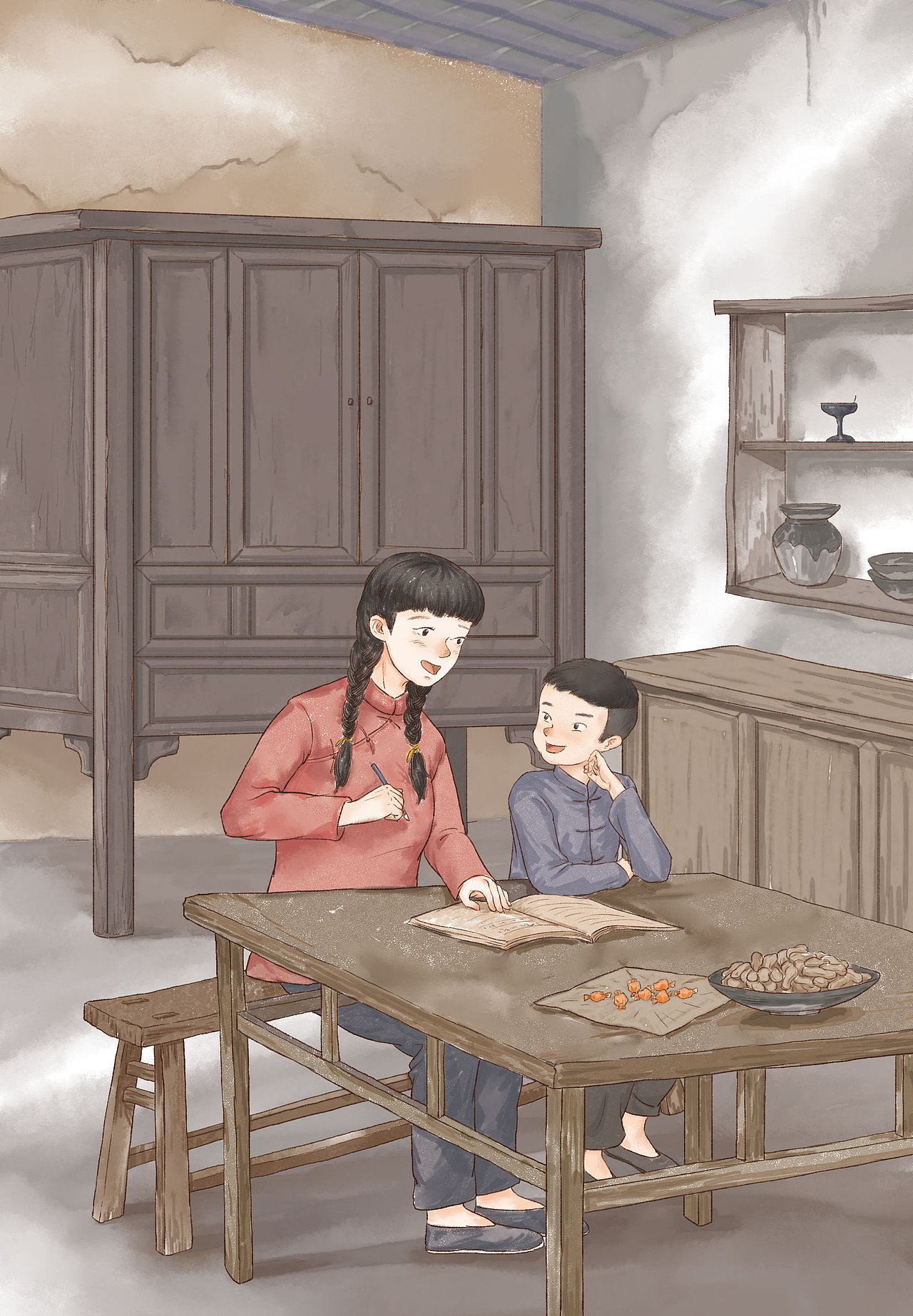 《少年英雄王二小》图书插画-仿水彩风格_石海_Arshey-站酷ZCOOL