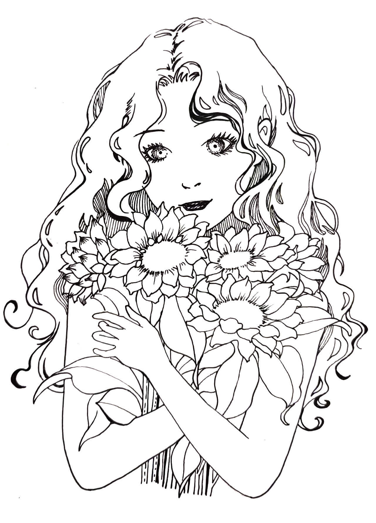 怀抱花卉的女孩_寻_xun-站酷ZCOOL