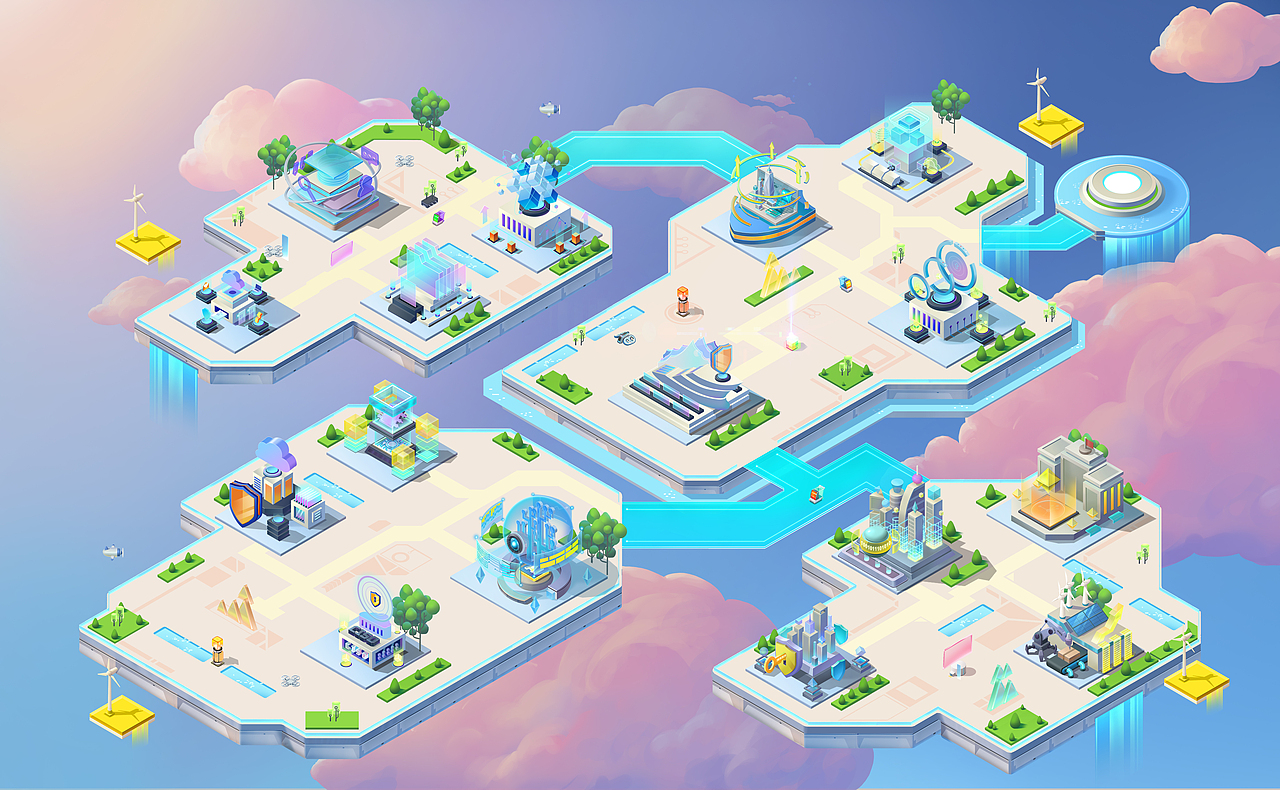 2.5D元宇宙数字城市地图建筑场景项目_鬼手画骨-站酷ZCOOL