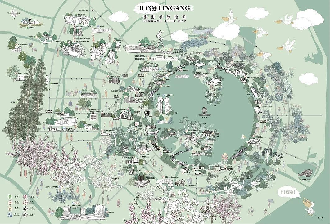 上海临港文旅手绘地图 Shanghai Lingang Tour Map_一线画廊-站酷ZCOOL