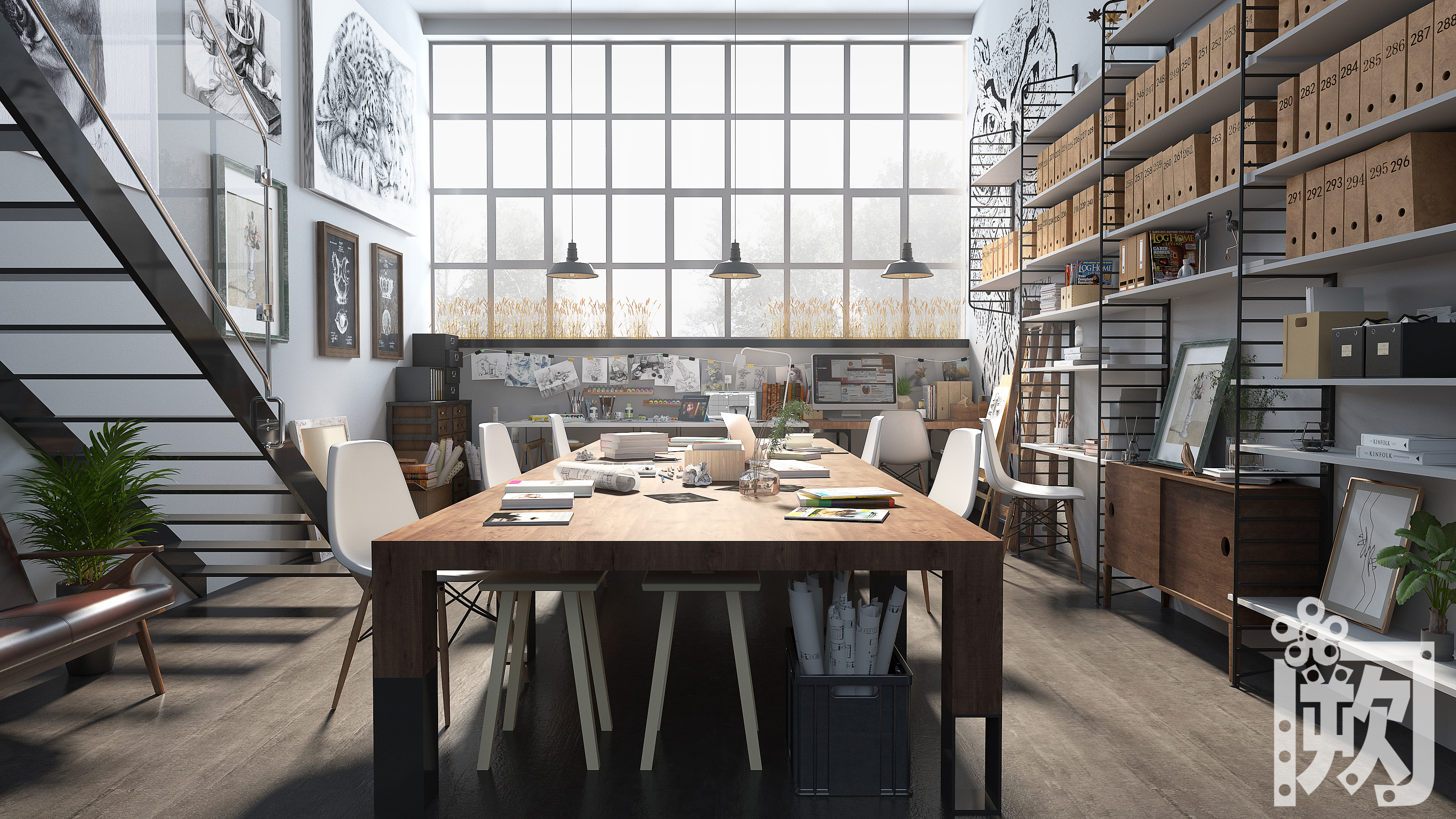 一间loft风格的画室效果图_猪猪的小宝贝-站酷ZCOOL