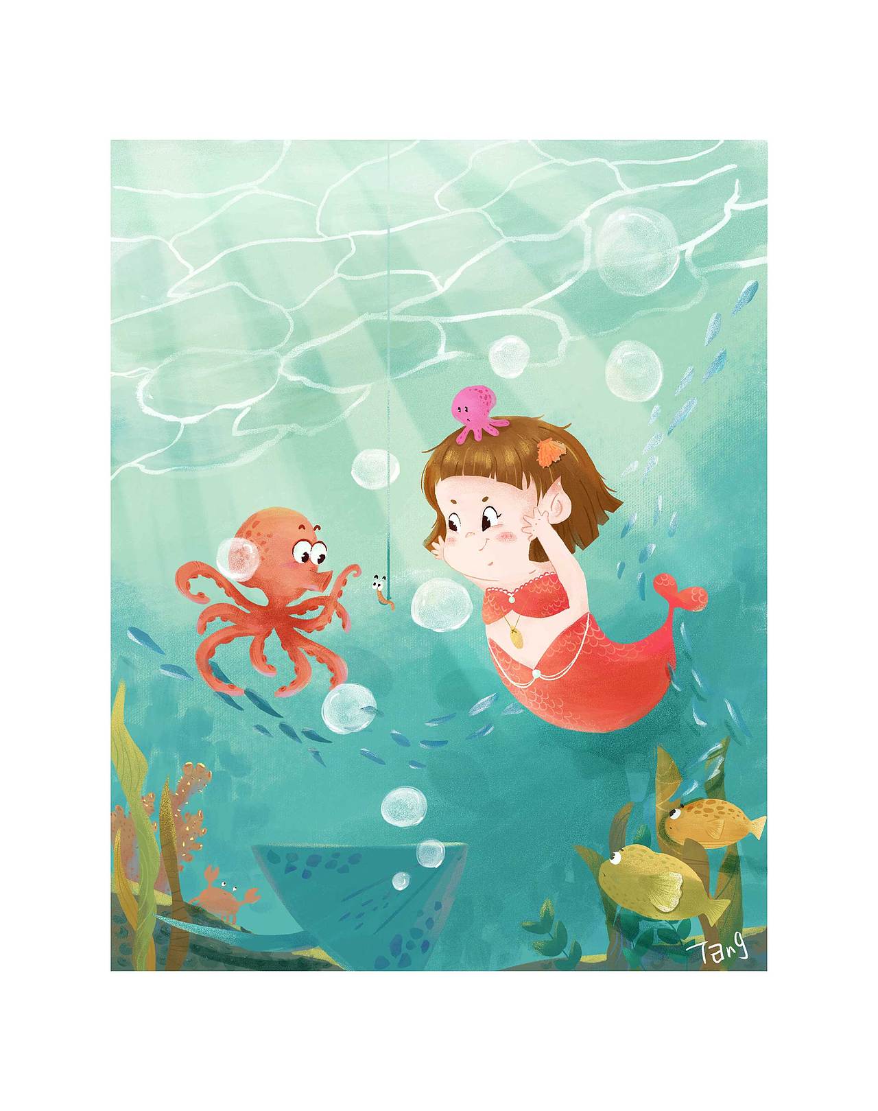 一只人鱼公主的故事_米唐插画设计-站酷ZCOOL