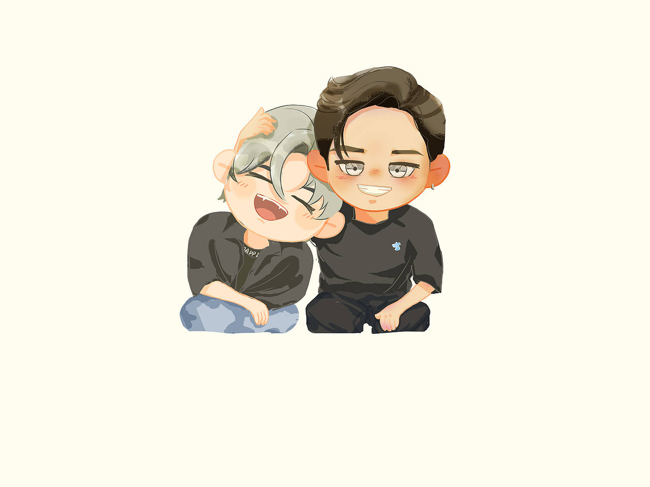 Q版双人插画_朱晚晴-站酷ZCOOL