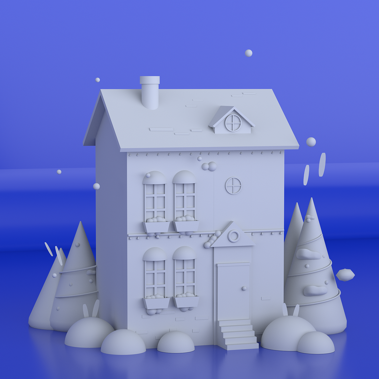 C4D房子建模_慢慢长路伴你-站酷ZCOOL