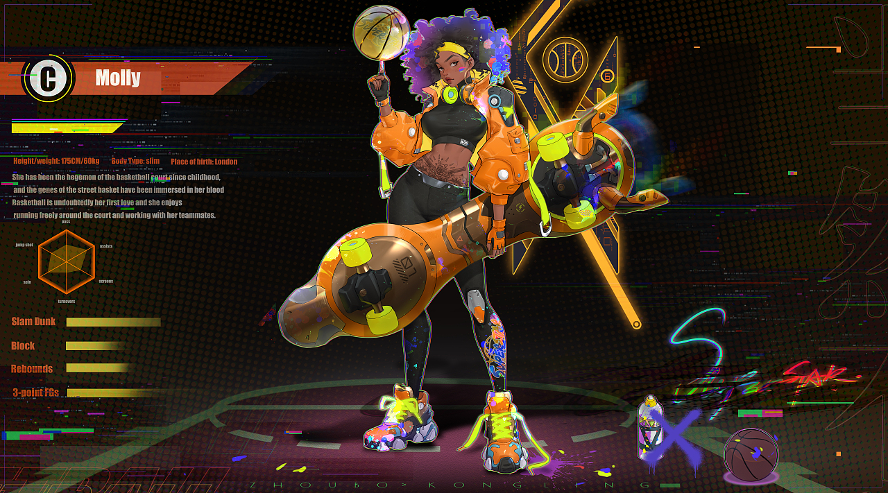 《赛博街篮》球员Molly_空灵的足印-站酷ZCOOL