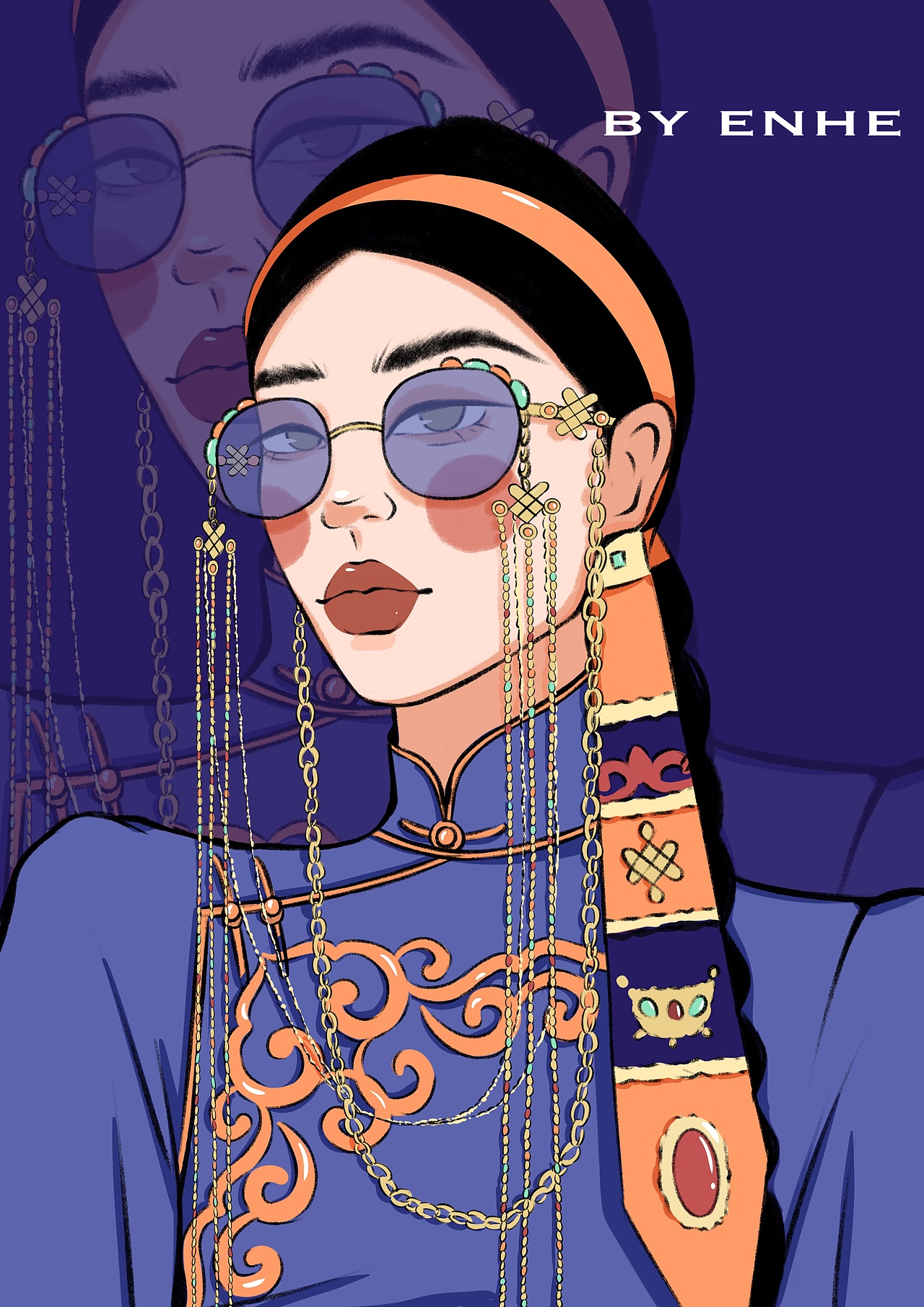 蒙古丽人系列人物插画_enhe恩禾-站酷ZCOOL