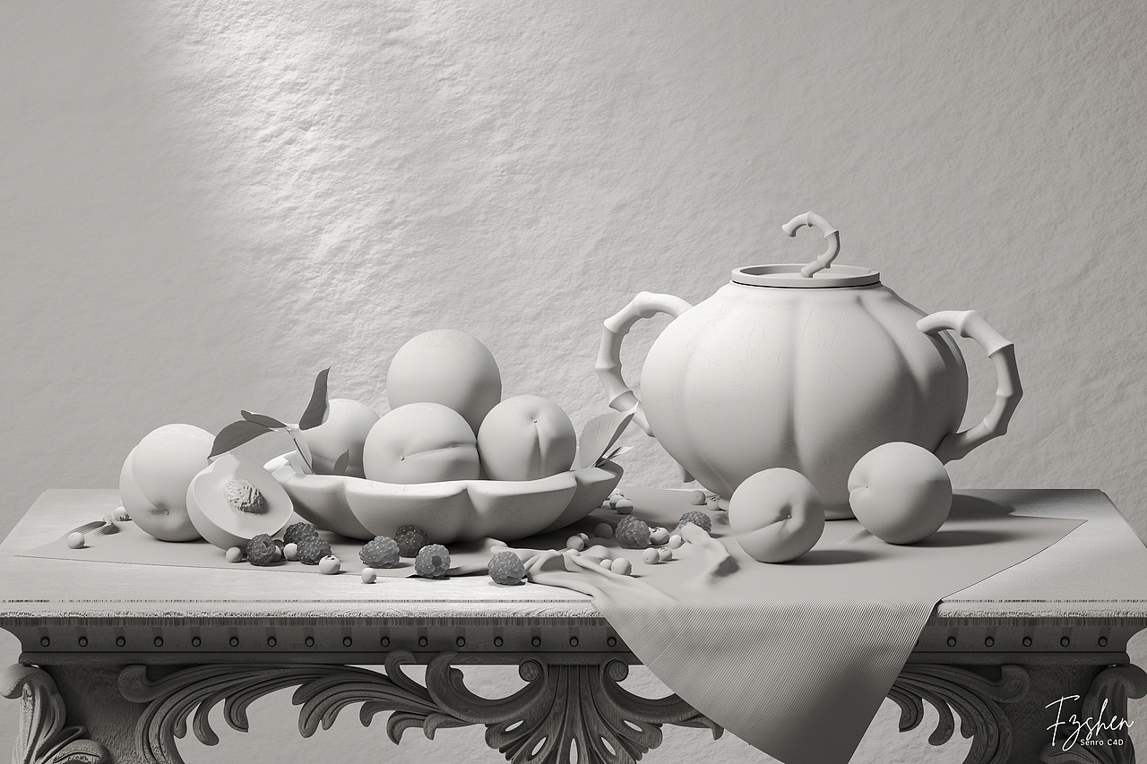 油画质感静物渲染_森罗Senro-站酷ZCOOL