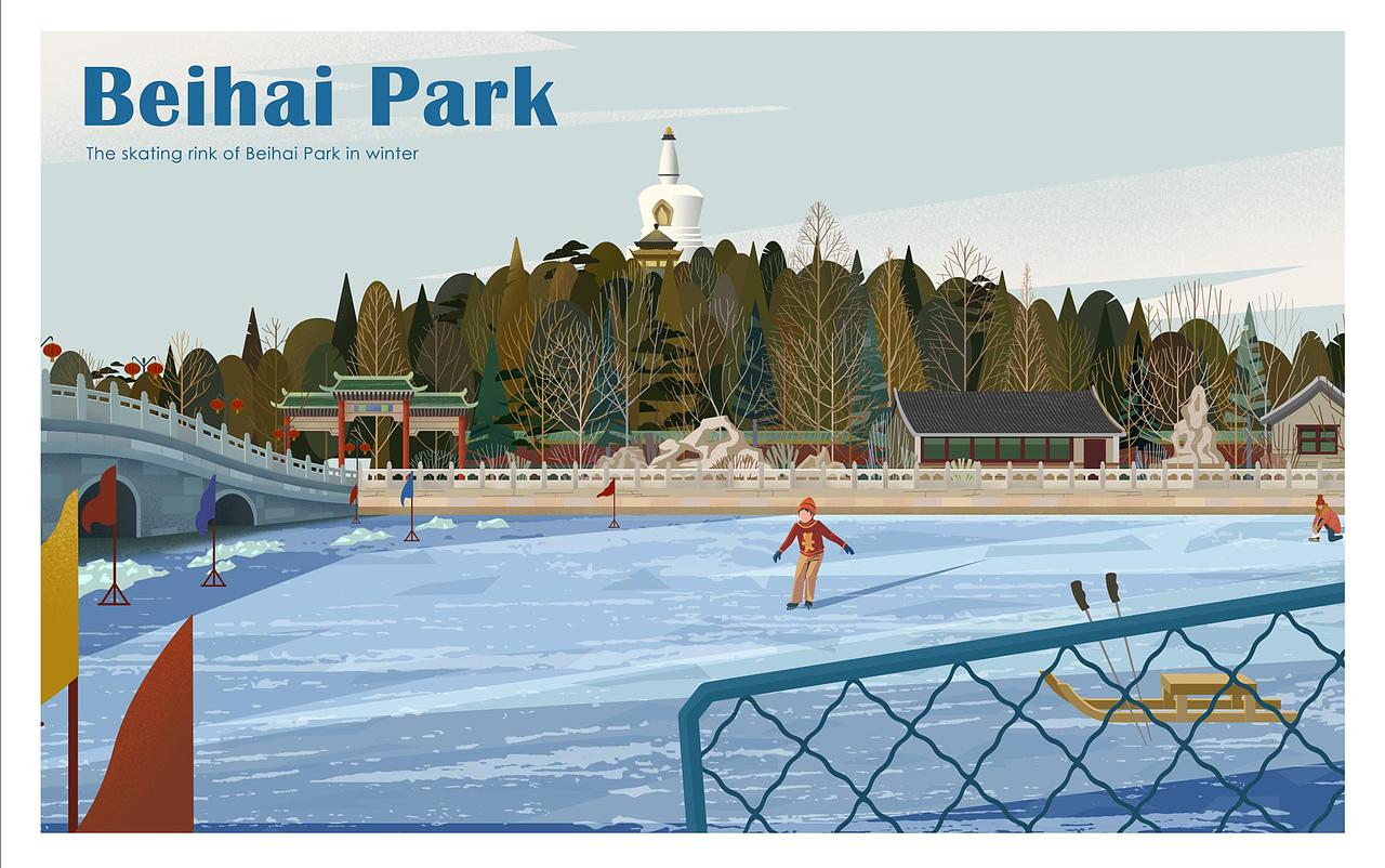 扁平风格风景画-冬天的北海公园_我是DYY-站酷ZCOOL