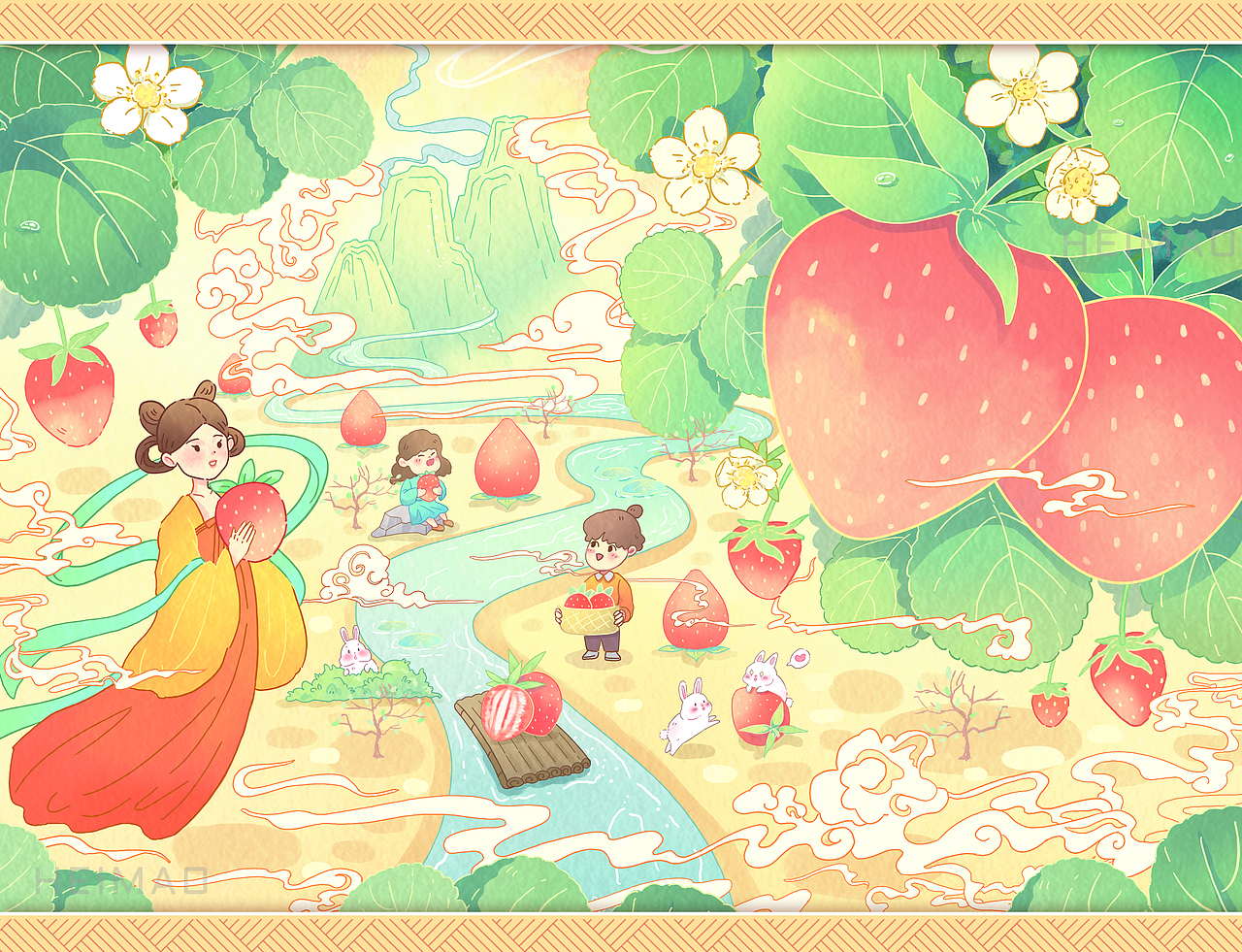 草莓插画_草莓芯黑猫-站酷ZCOOL