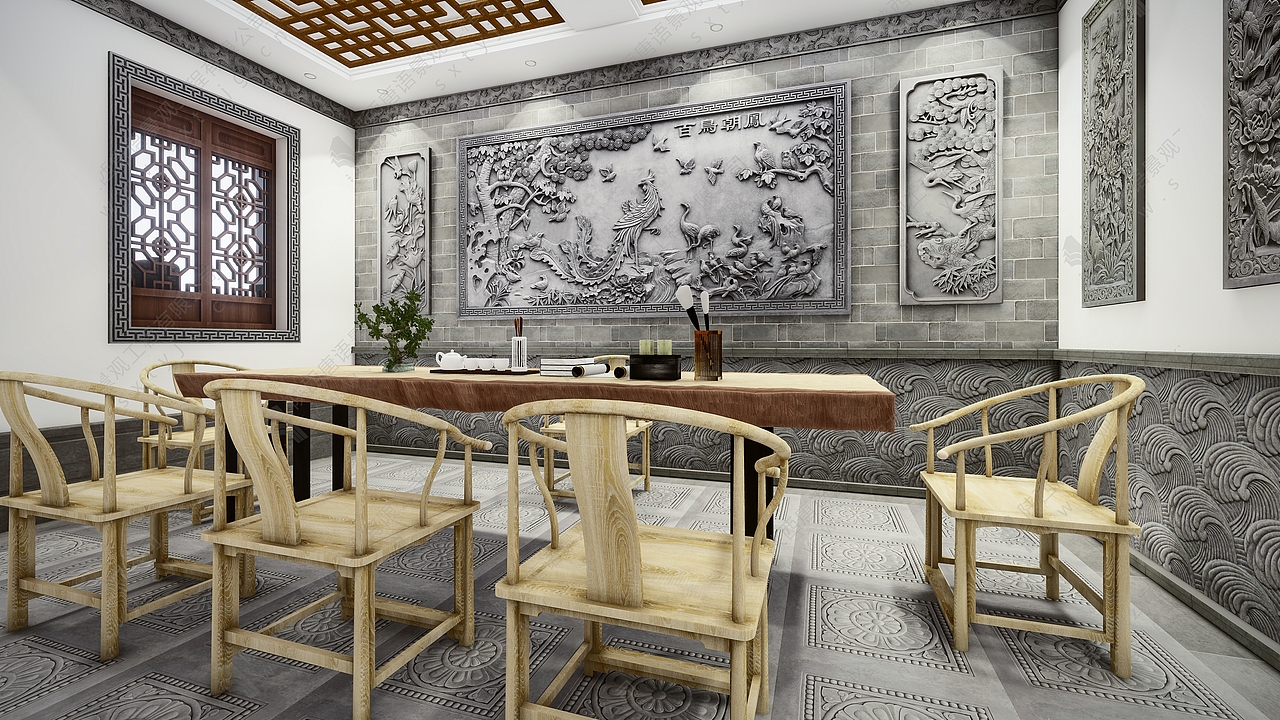 百鸟朝凤中式会客厅_tyzd-站酷ZCOOL