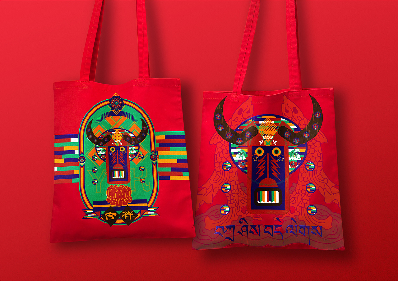 复古图腾风格那曲牦牛插画_零露LL-站酷ZCOOL