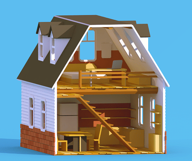 c4d小房子建模_红烧西洋菜-站酷ZCOOL