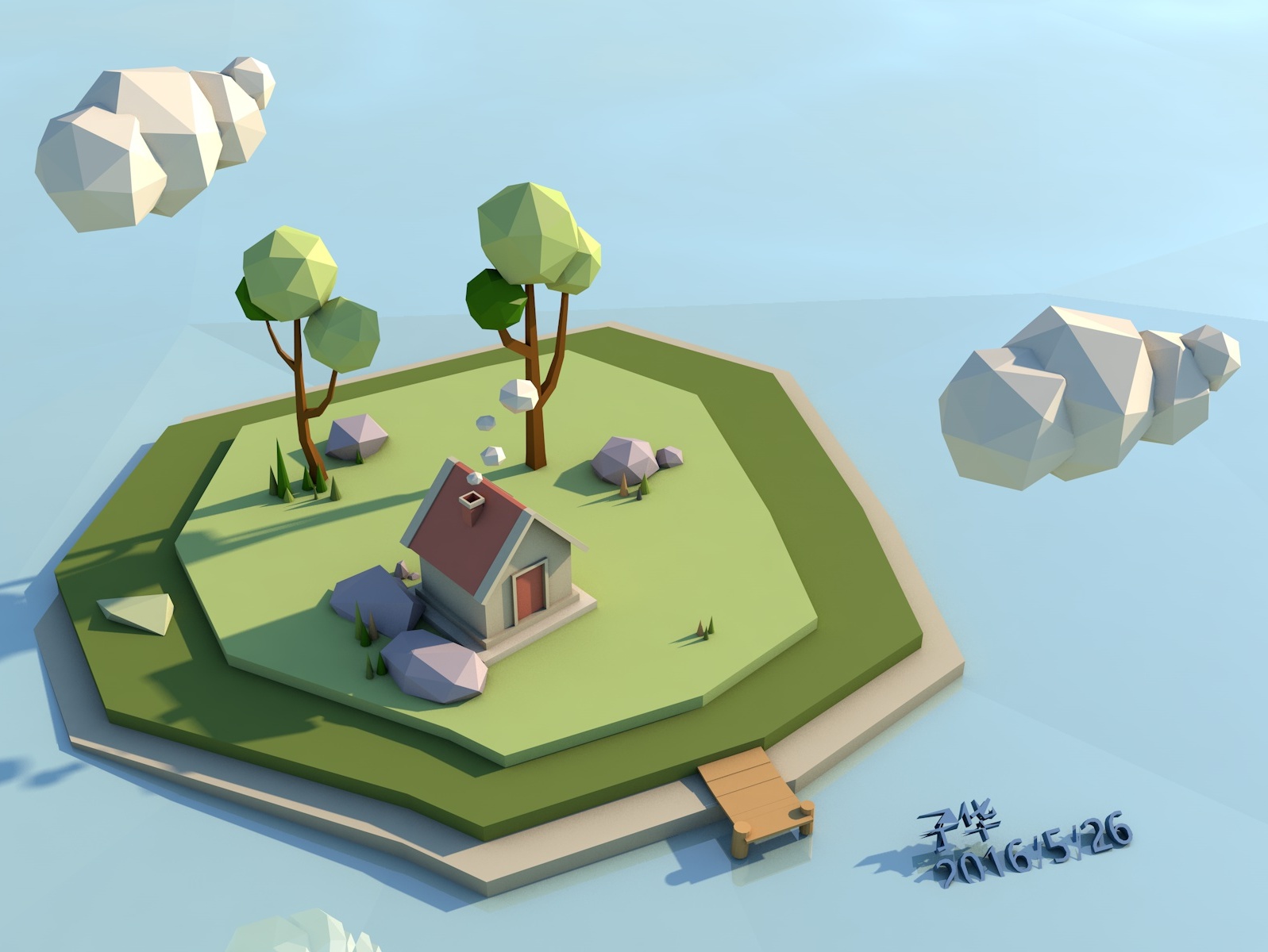 C4D LowPoly 小岛_叶子大人-站酷ZCOOL