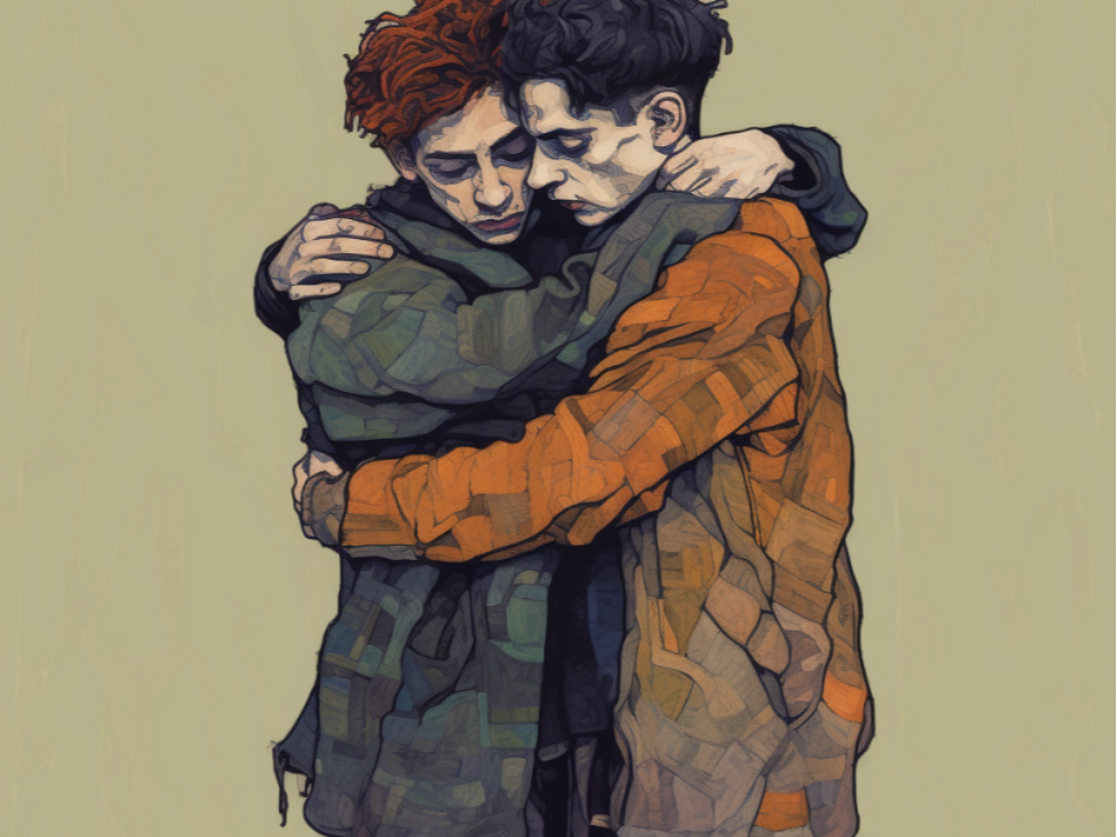 AI练习-两个拥抱的男人_艺术画星探2008-站酷ZCOOL