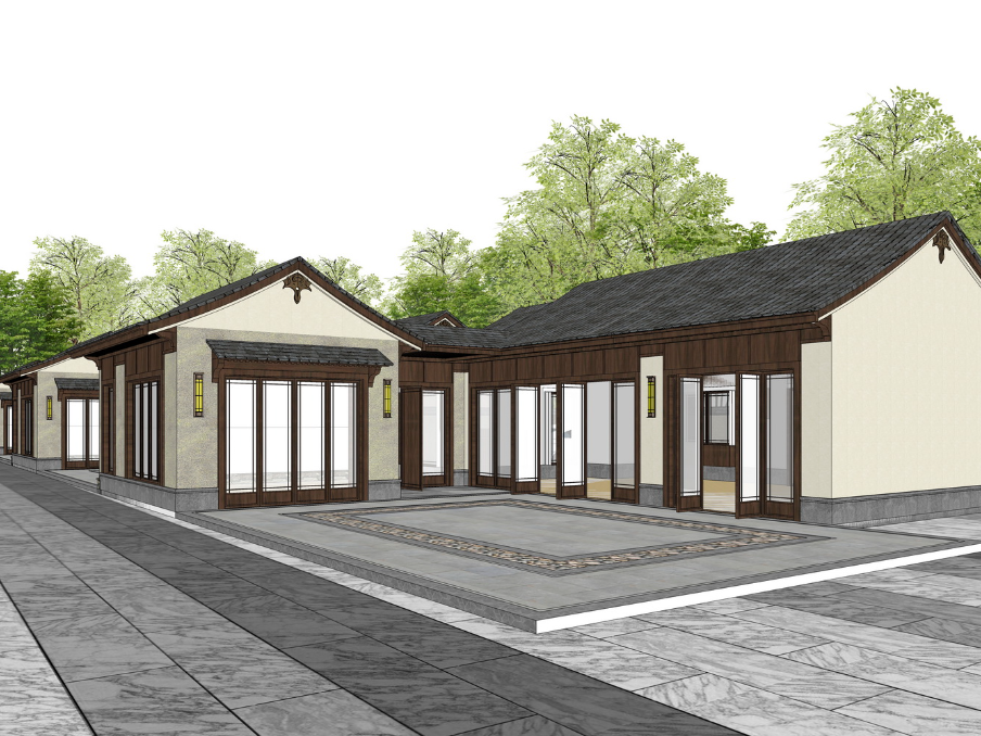 新中式独栋别墅民宿SU模型下载_素模网-站酷ZCOOL