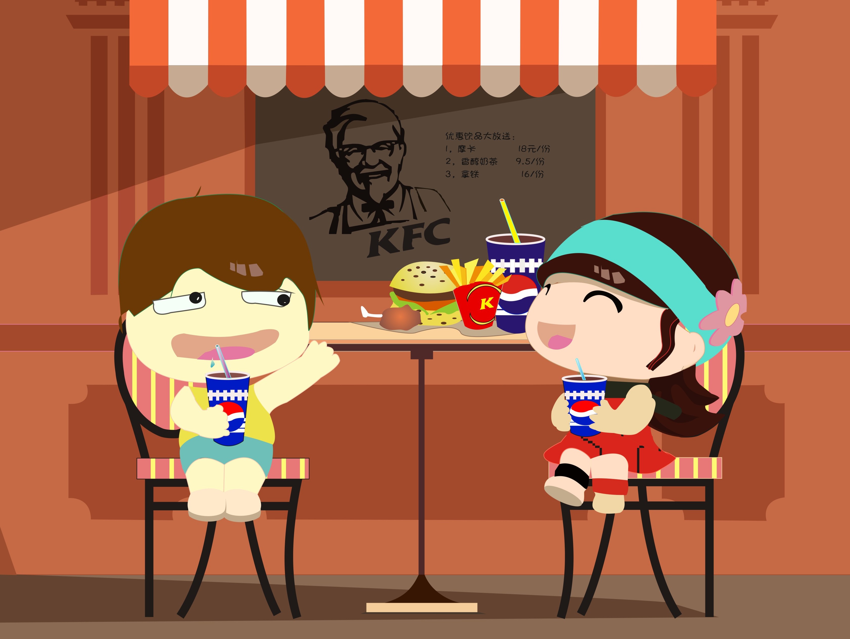 肯德基之恋爱五部曲---萌系插画主题海报1、2_慢设计lyf-站酷ZCOOL