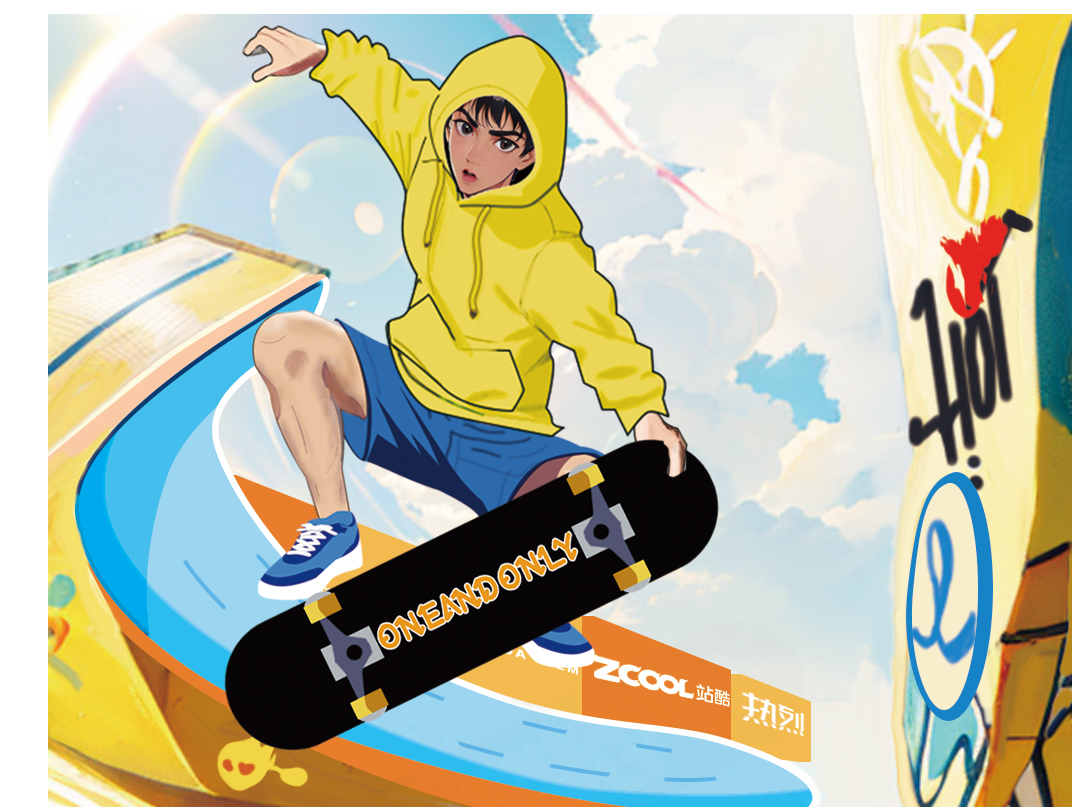 热烈的青春--滑板少年的梦_SD辅助绘画-站酷ZCOOL