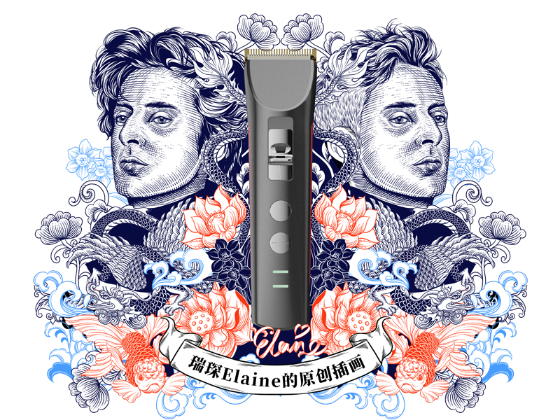 欧洲男士发型理发造型器包装插画_瑞琛Elaine-站酷ZCOOL