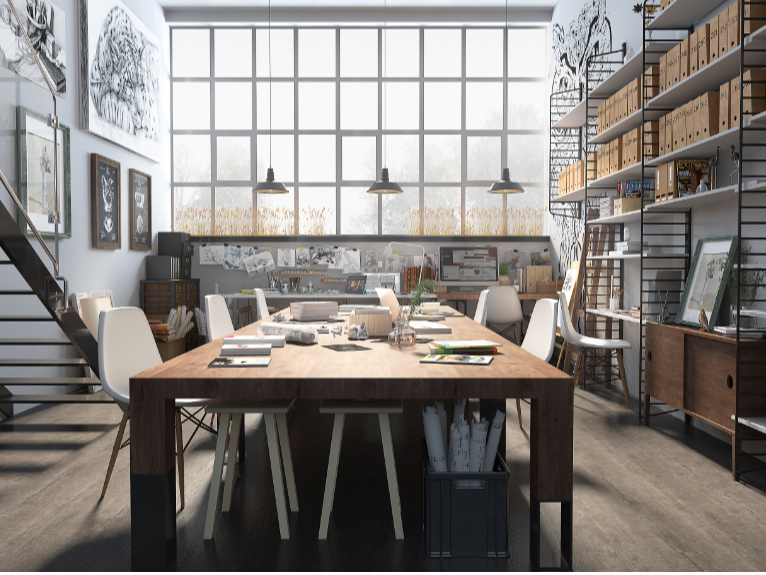 一间loft风格的画室效果图_猪猪的小宝贝-站酷ZCOOL