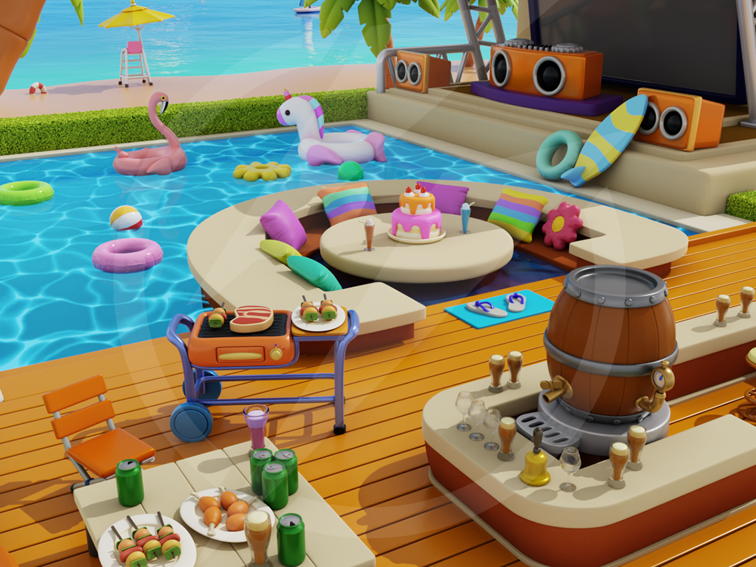 3渲2-Q版3D游戏场景（泳池派对）_暴躁碗碗-站酷ZCOOL