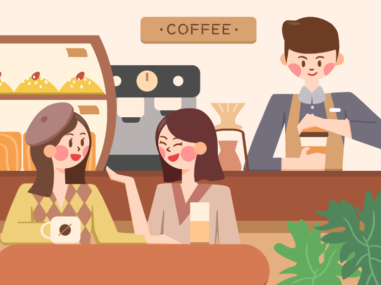 顾客在色调温暖的咖啡店里聊天_joyce在画画-站酷ZCOOL