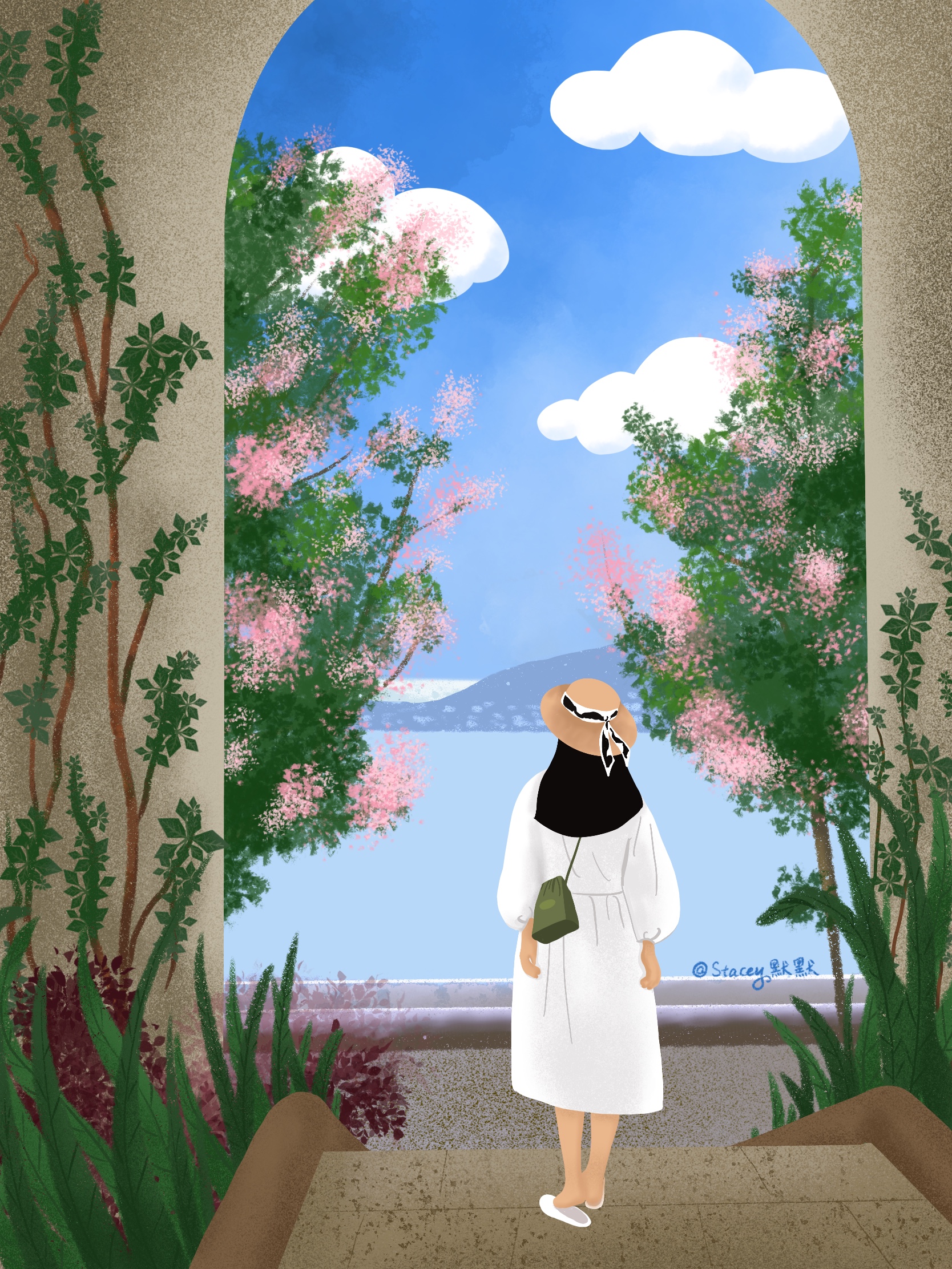 扁平风大海少女_Stacey默默-站酷ZCOOL