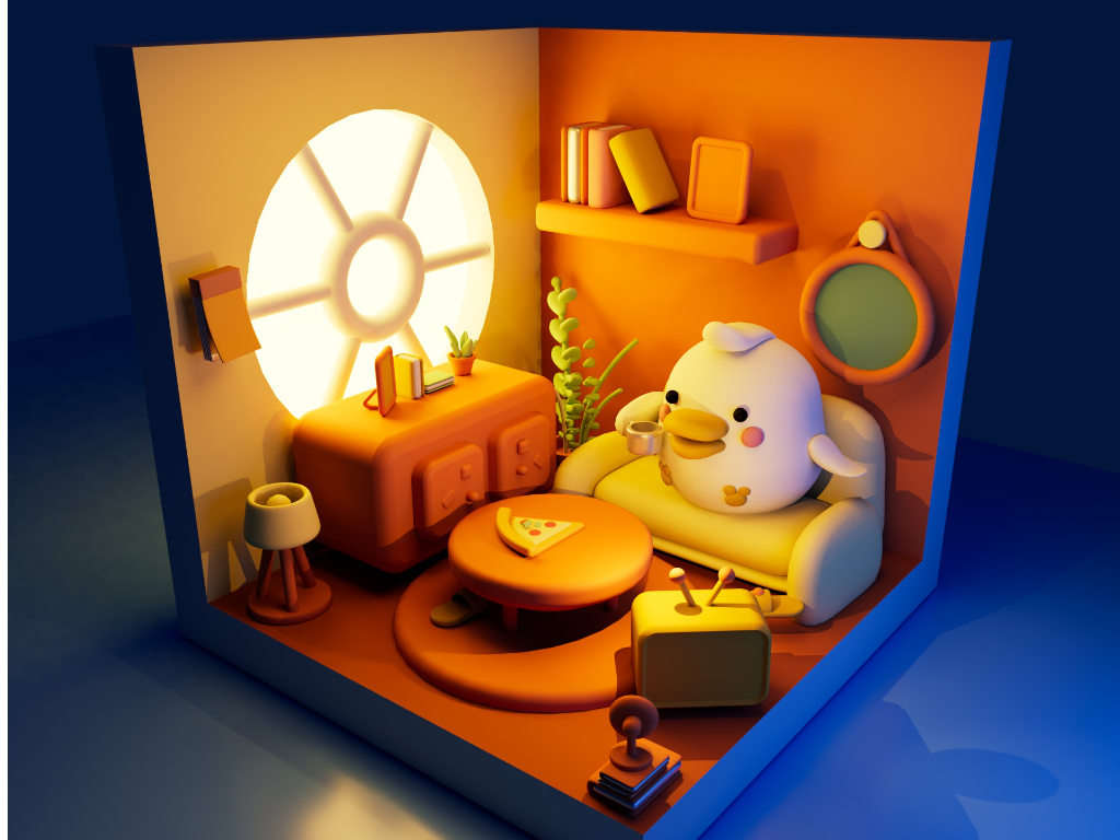 C4d练习《卡通小房间》- 昼研社C4D学习_王OK设计-站酷ZCOOL