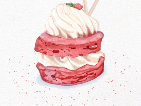 草莓小蛋糕水彩插画_Ying灬-站酷ZCOOL
