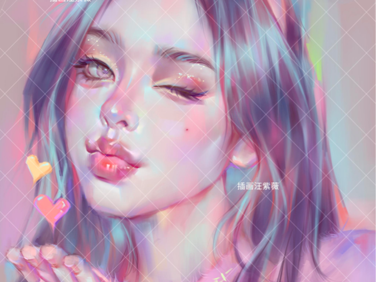 近月人像厚涂_插画汪紫薇-站酷ZCOOL