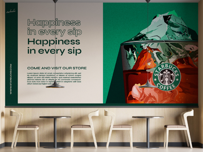 星巴克冰美式插画海报_NuNu韩-站酷ZCOOL