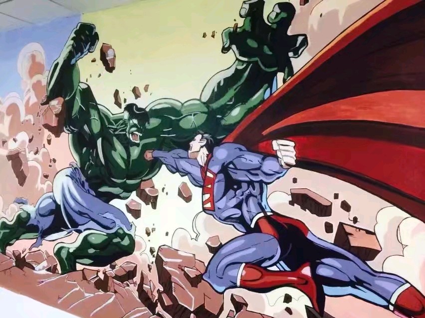 超人vs绿巨人 墙绘_小柯手绘工作室-站酷ZCOOL