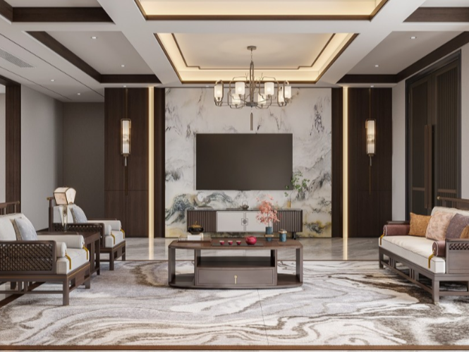 新中式风格客餐厅效果图表现_王彤ing-站酷ZCOOL