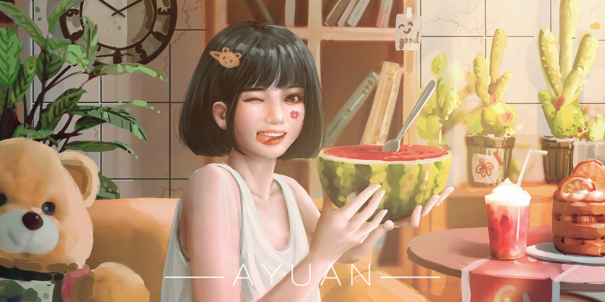 夏日限定 厚涂板绘立绘场景人物原创_阿袁二AYUAN-站酷ZCOOL