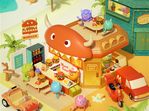 monster burger-c4d作品_TINAHE021-站酷ZCOOL