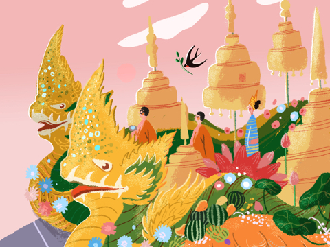 泼水节风俗插画_阿蚌Boom-站酷ZCOOL