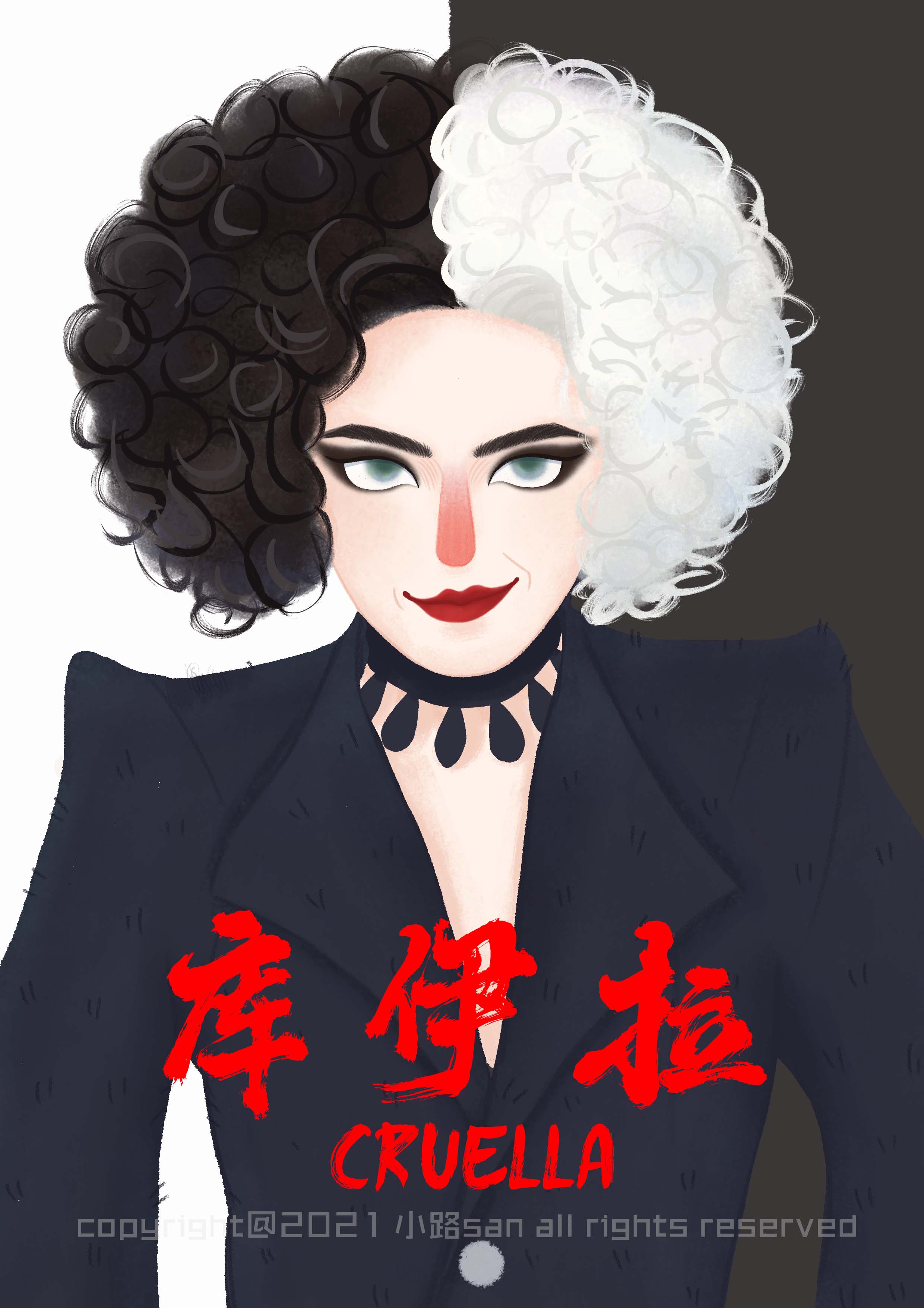 电影海报转插画｜人物头像｜黑白魔女库伊拉_小路san-站酷ZCOOL
