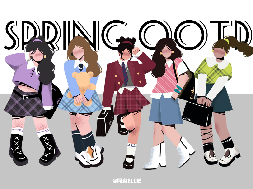 原创插画 | 春日穿搭OOTD__阿梨Ellie-站酷ZCOOL