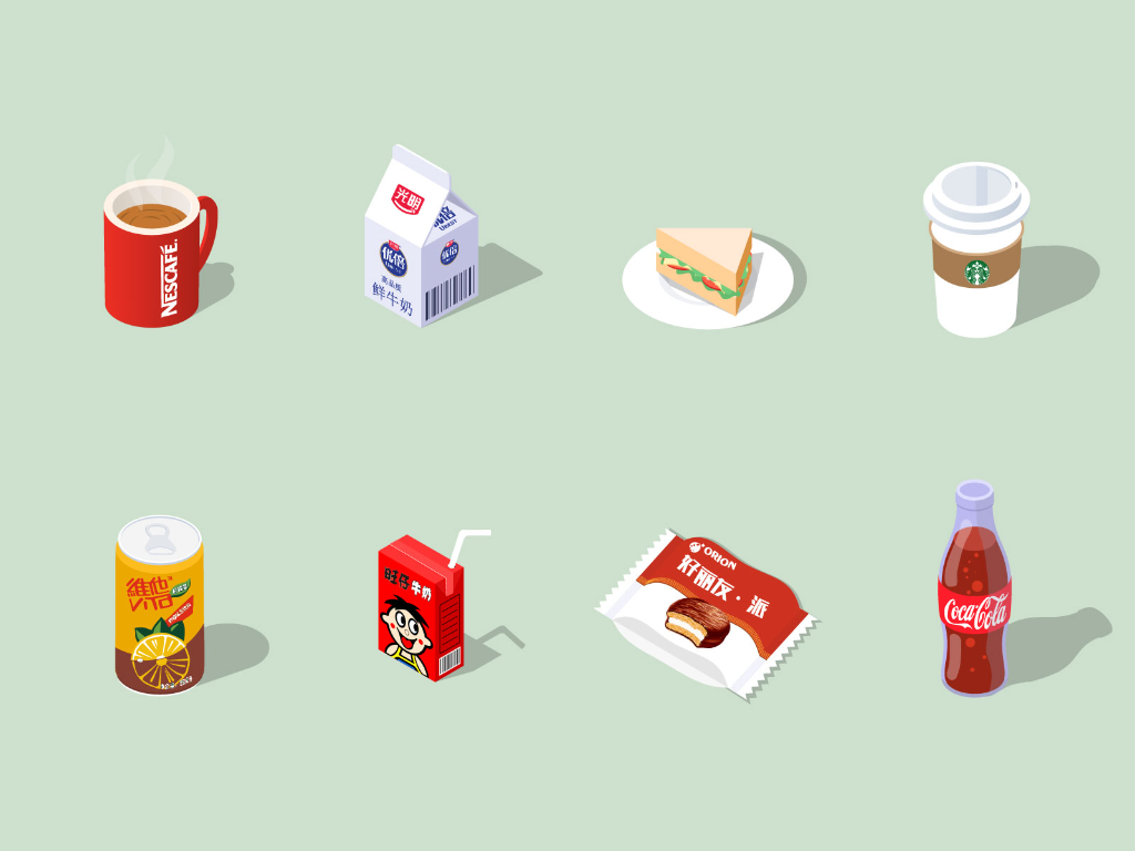 AI食品扁平图标练习_明侦探X-站酷ZCOOL