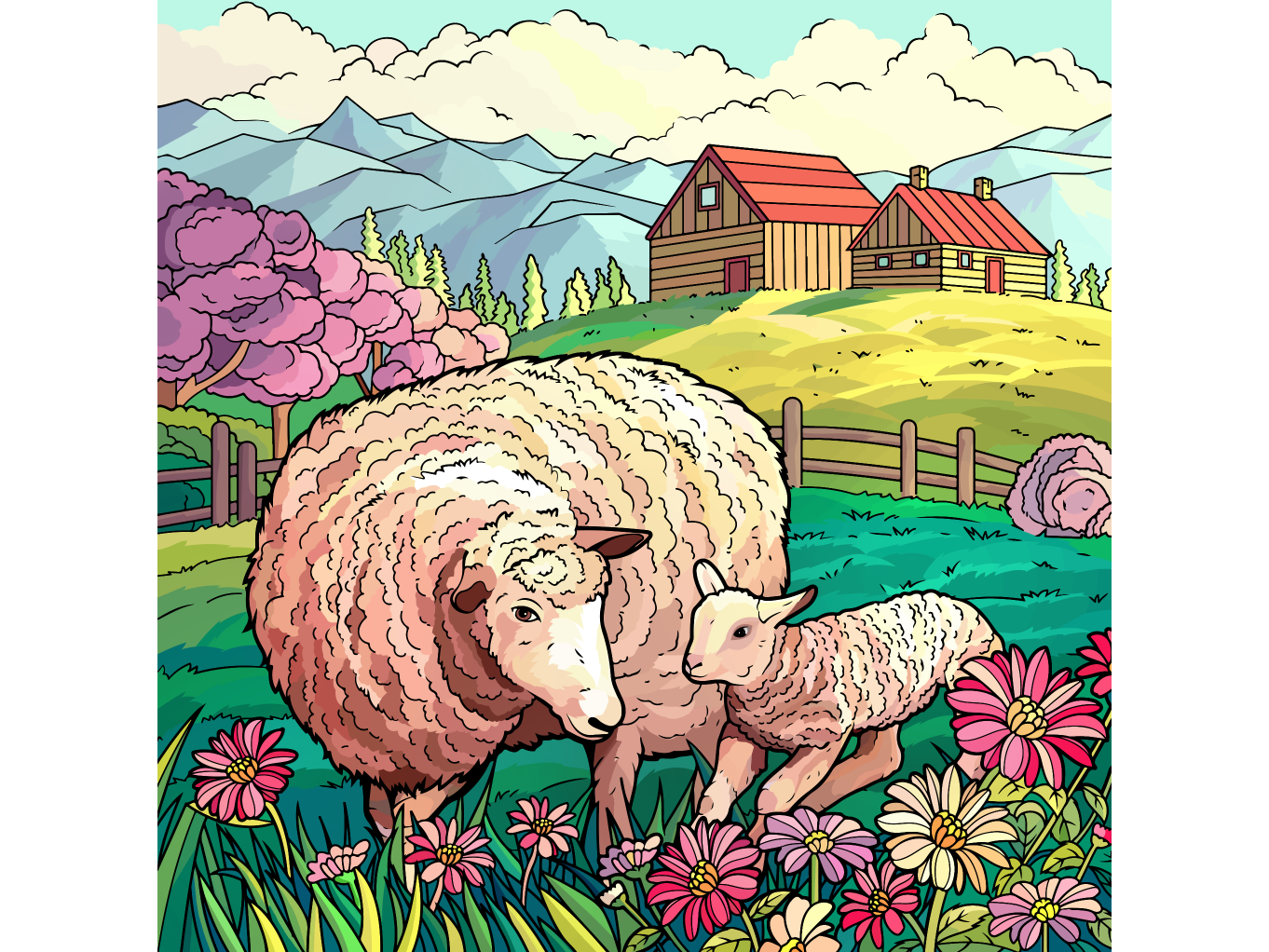 填色游戏-农场-羊_大鱼zz-站酷ZCOOL