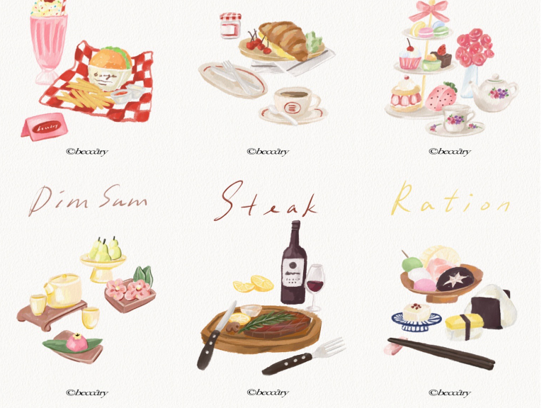 原创插画｜各种美味佳肴手绘合集🍽️_beccary-站酷ZCOOL