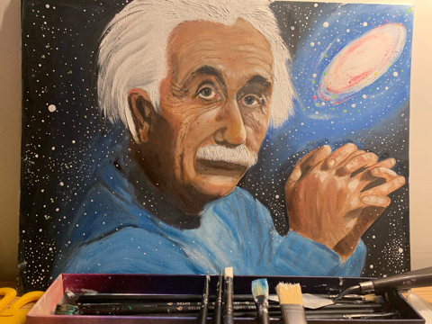 布面油画～爱因斯坦_独立行走的鱼-站酷ZCOOL