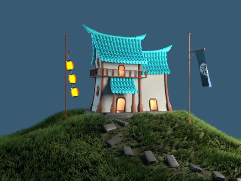 C4D-李翔老师小场景临摹-山顶客栈_多佛-站酷ZCOOL